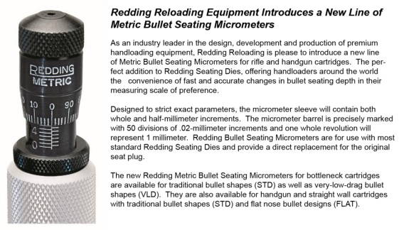 092xx 093xx 095xx Redding METRIC Bullet Seating Micrometer – Accurate ...