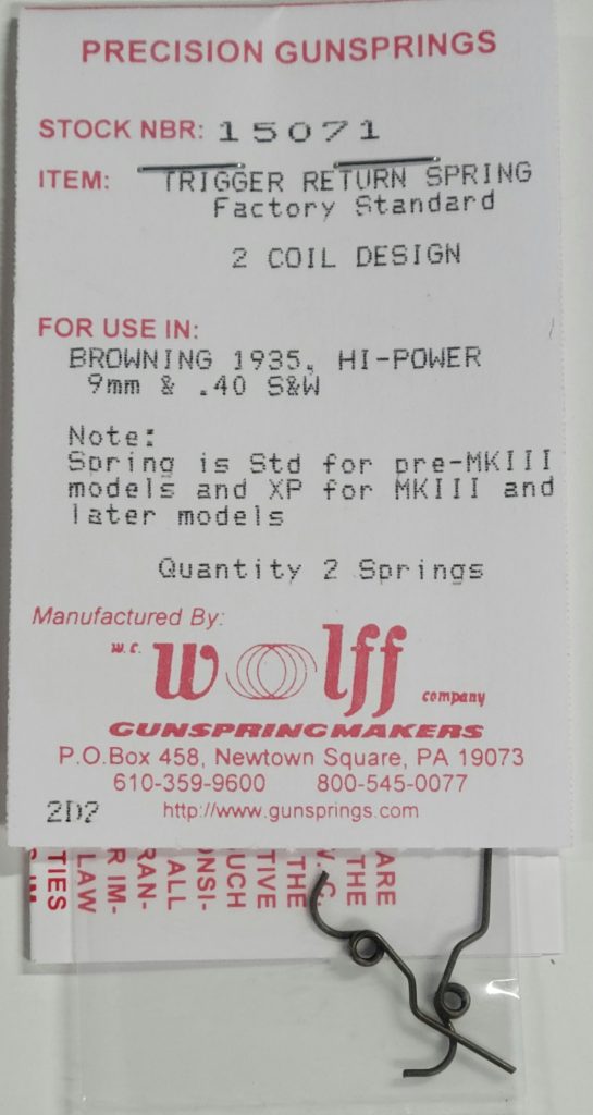 15071 Wolff BROWNING 1935 STD TRIGGER RETURN SPRING - Accurate Arms ...