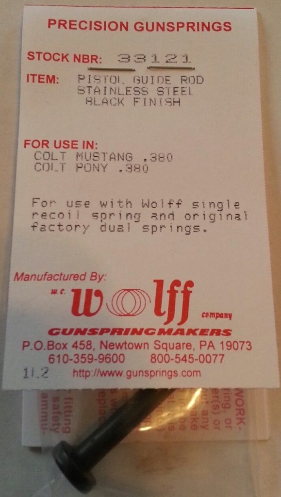 33121 Wolff COLT Mustang / Pony 380 BLACK Recoil Spring Guide ...