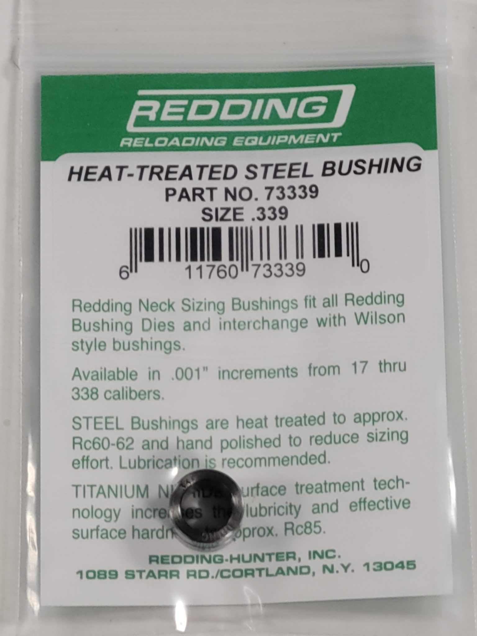 73339 Redding Heat Treated Steel .339″ Neck Size Bushing – Accurate ...